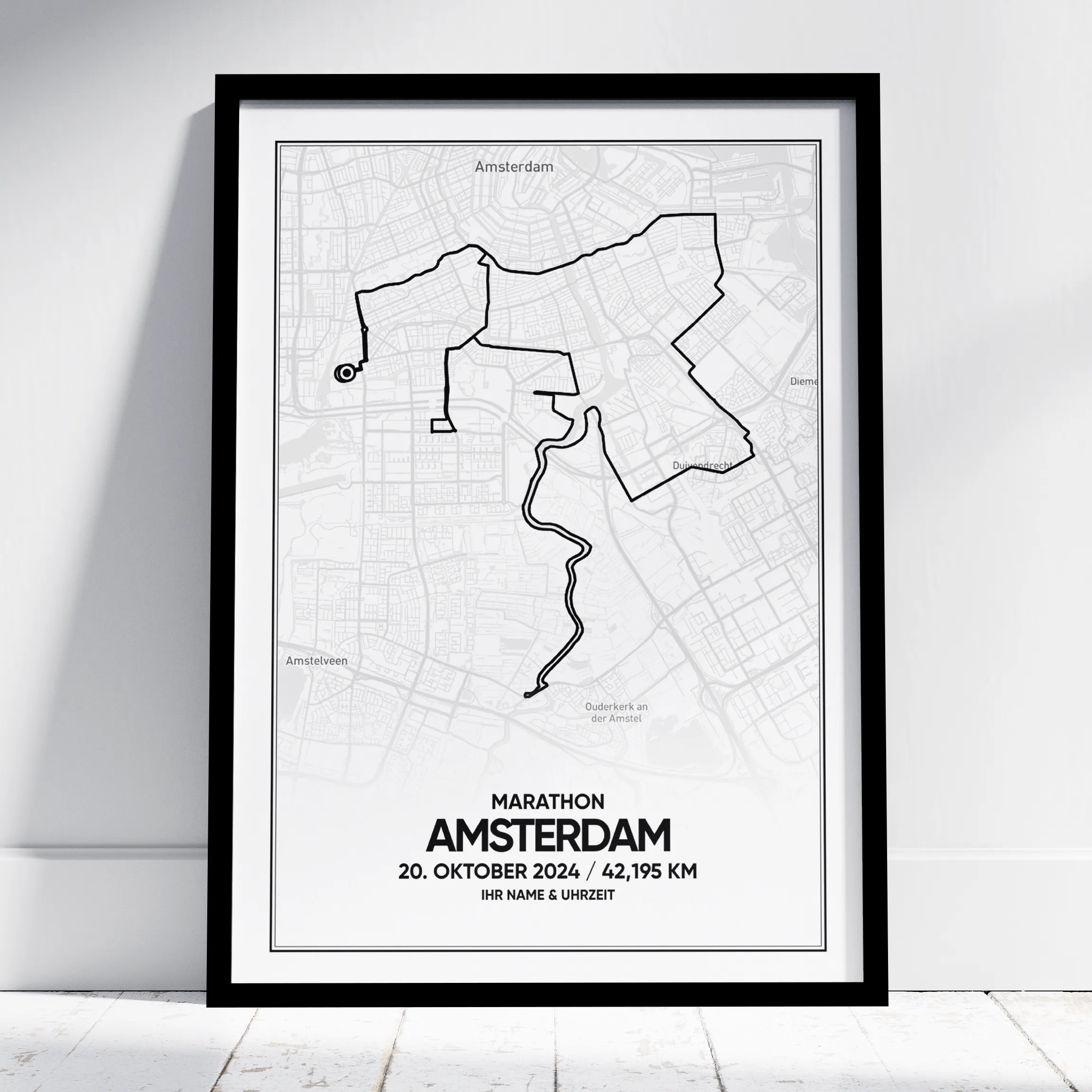 Amsterdam Marathon Strecke Poster (mit Name & Uhrzeit) - Wallable